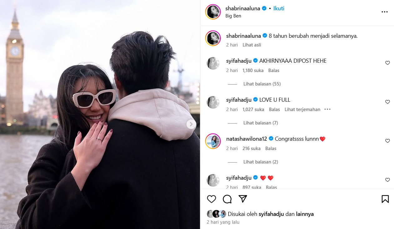 Romantis! Aktris Luna Shabrina Dilamar Kekasih di Big Ben London